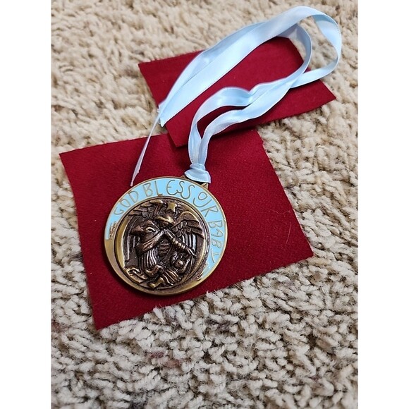 Other | Creed God Bless Our New Baby Boy Medallion Vintage Enamel Brass ...